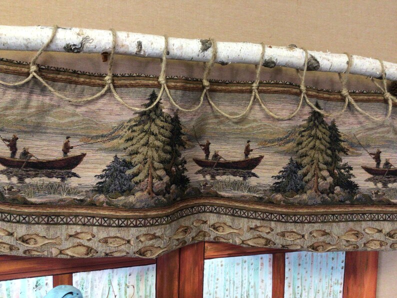 Jute Rope Tab Top Fishing Boat Tapestry Valance: Rustic Cabin Decor ...