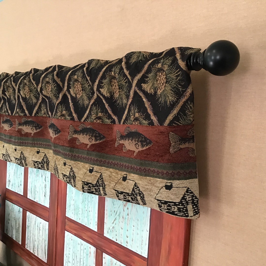 Window Valances 3 1/2” Rod Pocket, Cabin Fishing, Rustic Cabin Decor ...