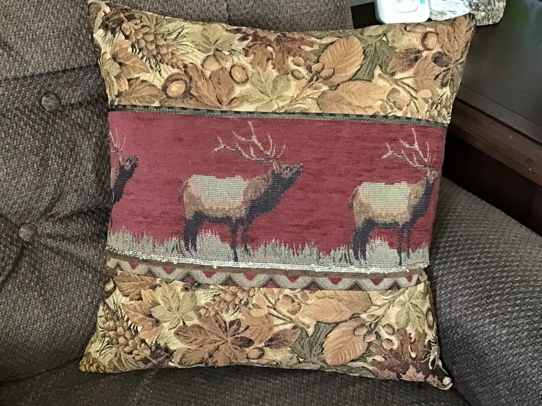 Elk and Leaf Throw Pillow: Rustic Cabin Decor, USA Made - Etsy