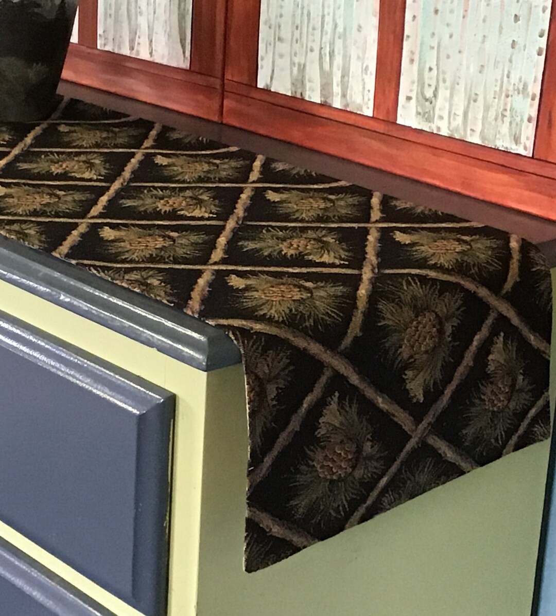 Tapestry Table Runner. Rustic Cabin Decor. Black Pinecone Table Runner ...