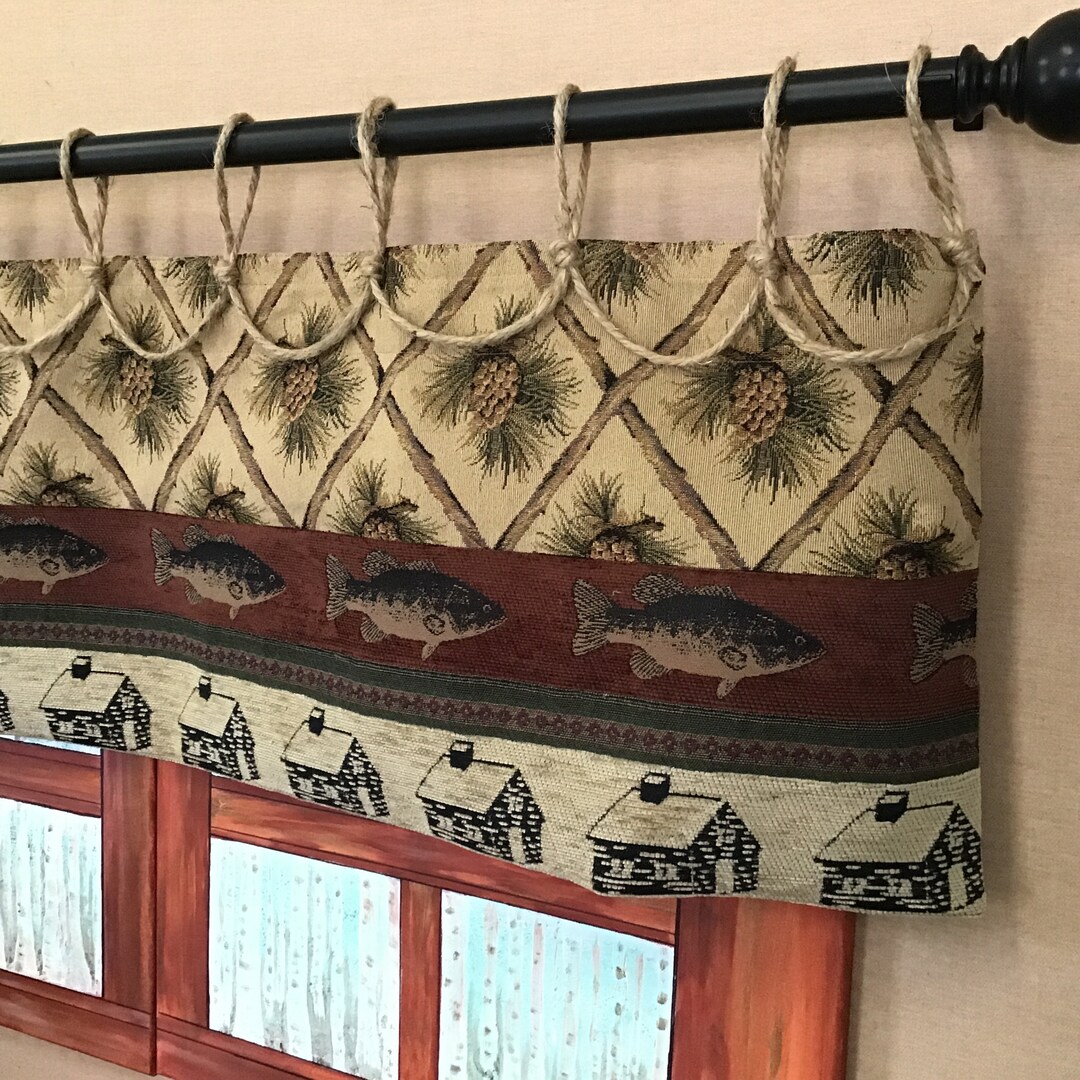 USA Made Valances Jute Rope Tab Top, Rustic Cabin Decor, Fishing, Ranch ...