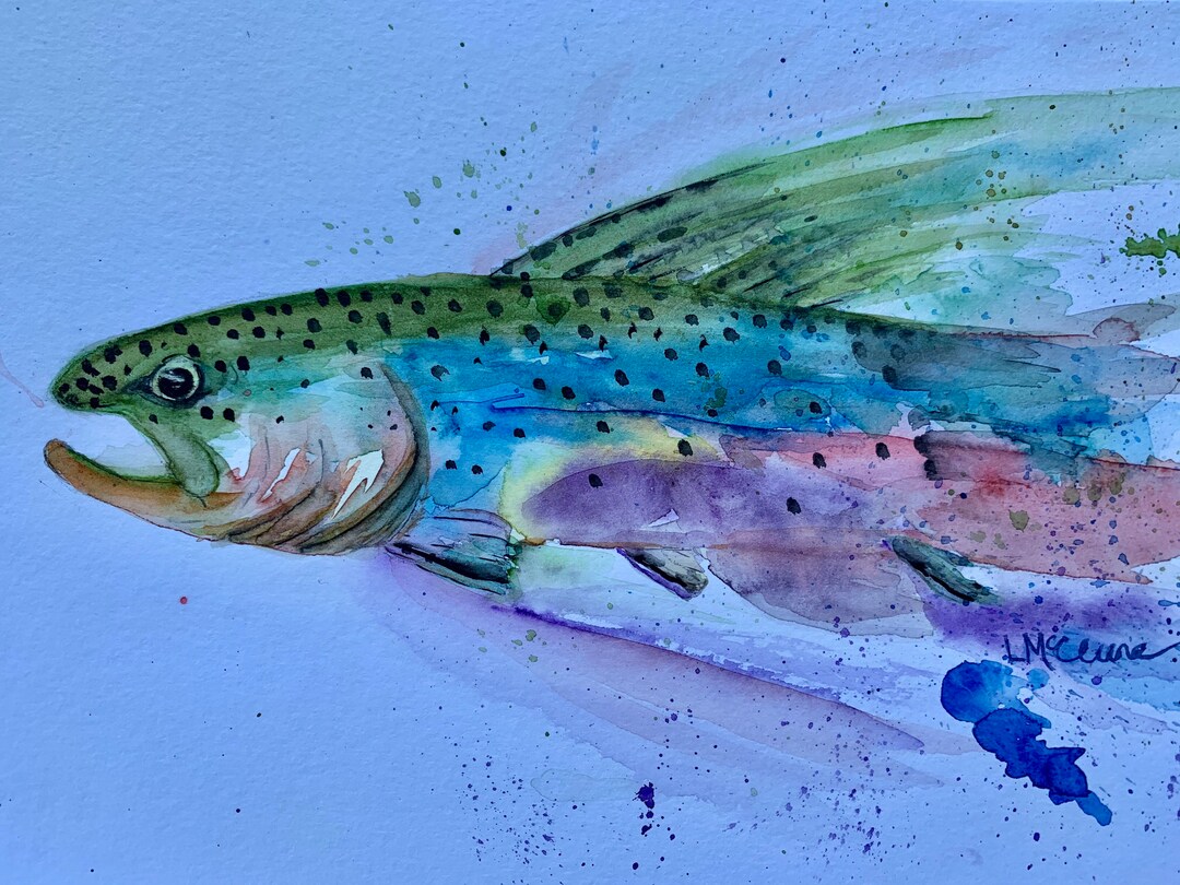 ORIGINAL WATERCOLOR Rainbow Trout Fish Abstract 6x12 140lb Paper - Etsy