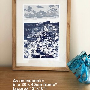 Seascape With Bamburgh Castle 3 Colour Linocut - Etsy