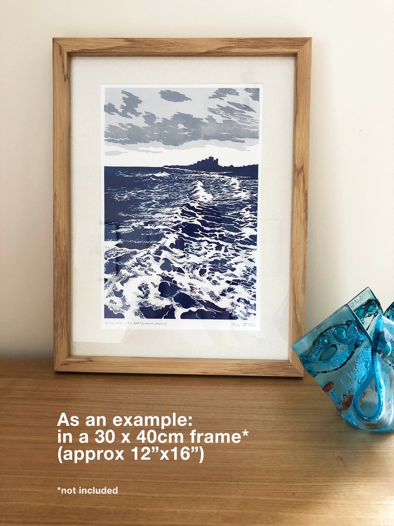 Seascape With Bamburgh Castle 3 Colour Linocut - Etsy