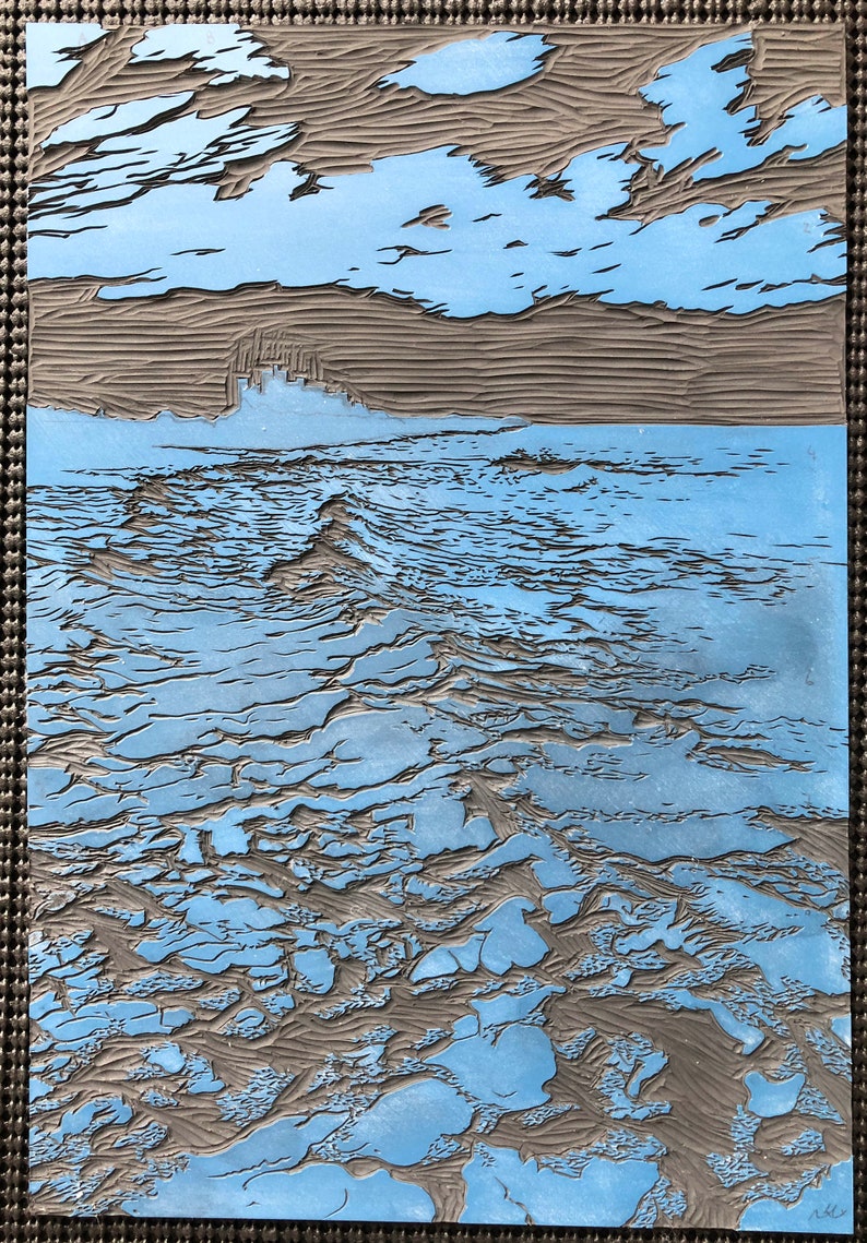Seascape With Bamburgh Castle - 3 Colour Linocut - Etsy