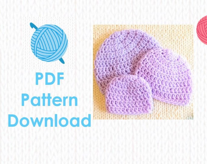Crochet Pattern for Micro Preemie, Preemie and Newborn Hats, Infant ...