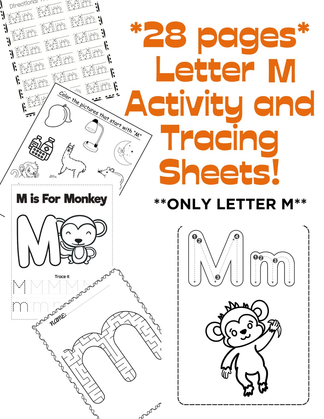 Letter M Tracing Worksheets and Letter M Activity Worksheets only ...