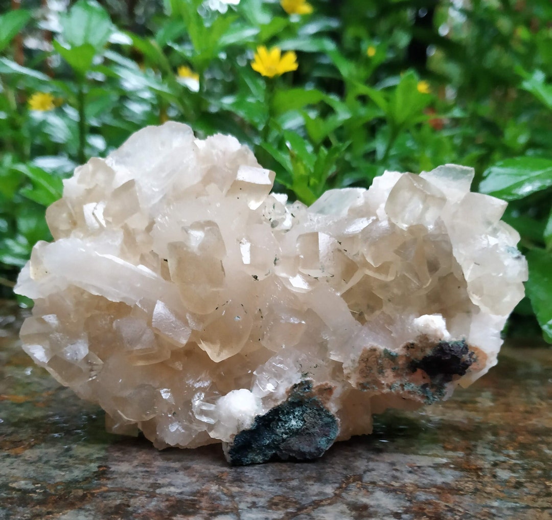 Rare Natural Beautiful Cubical Calcite Points Growing on Stilbite ...