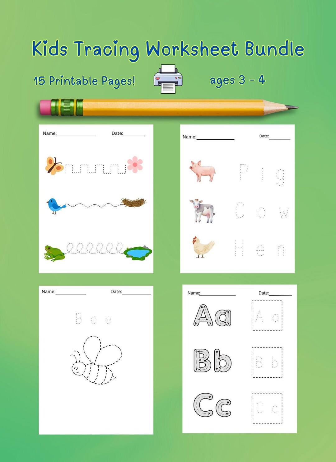 Kids Tracing Bundle | Tracing Worksheet | Pre-k Writing Practice | 15 ...