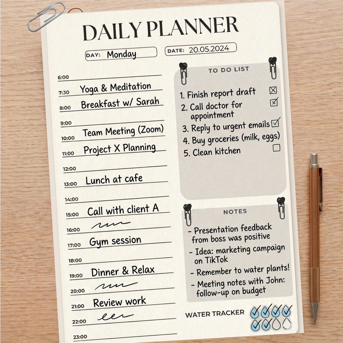 Minimalist Daily Planner | Schedule, To-do List, Notes (A4, A5, US ...
