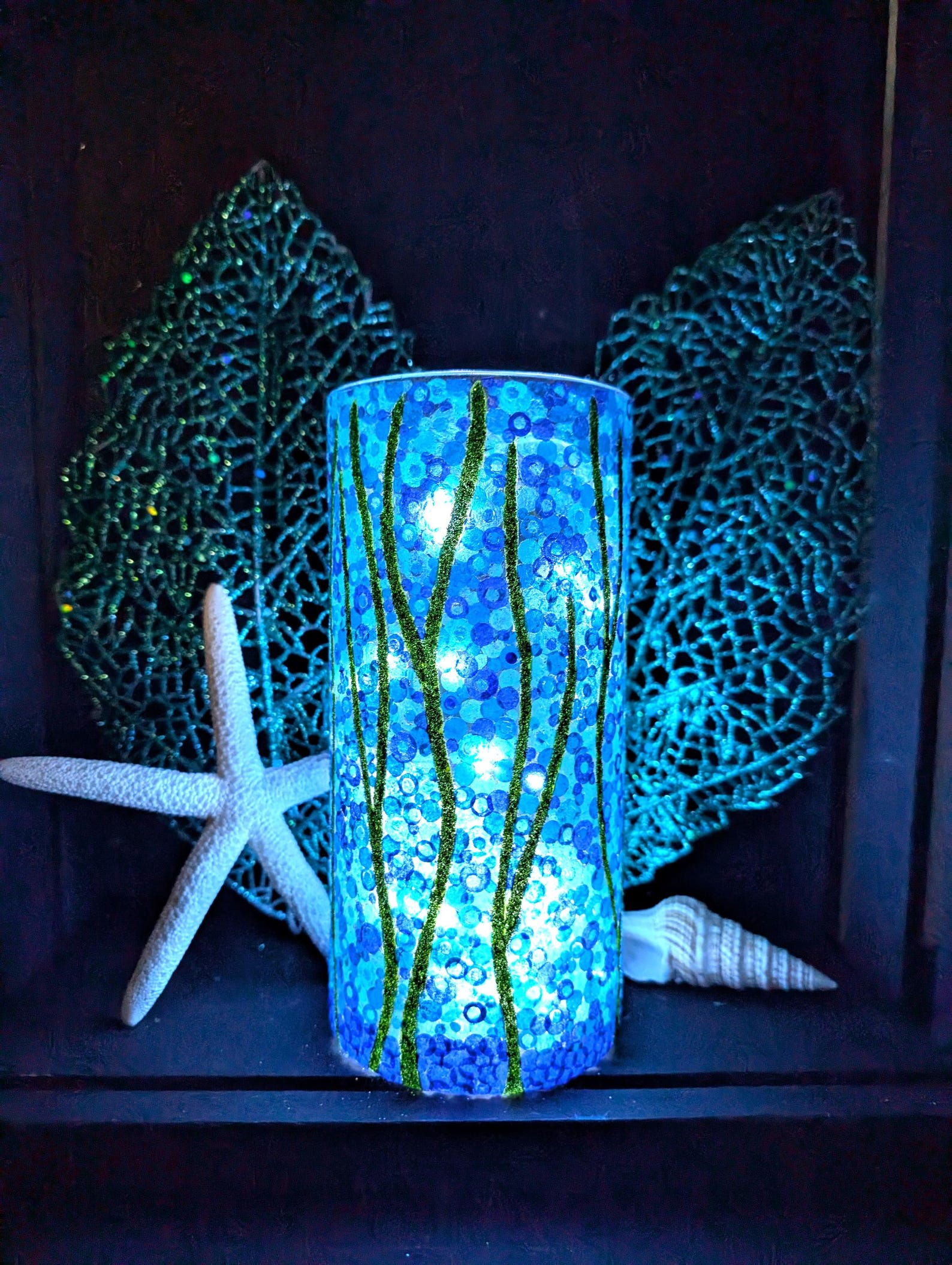 Sea Grass Blue Handcrafted Paper and Glass Luminary - Etsy