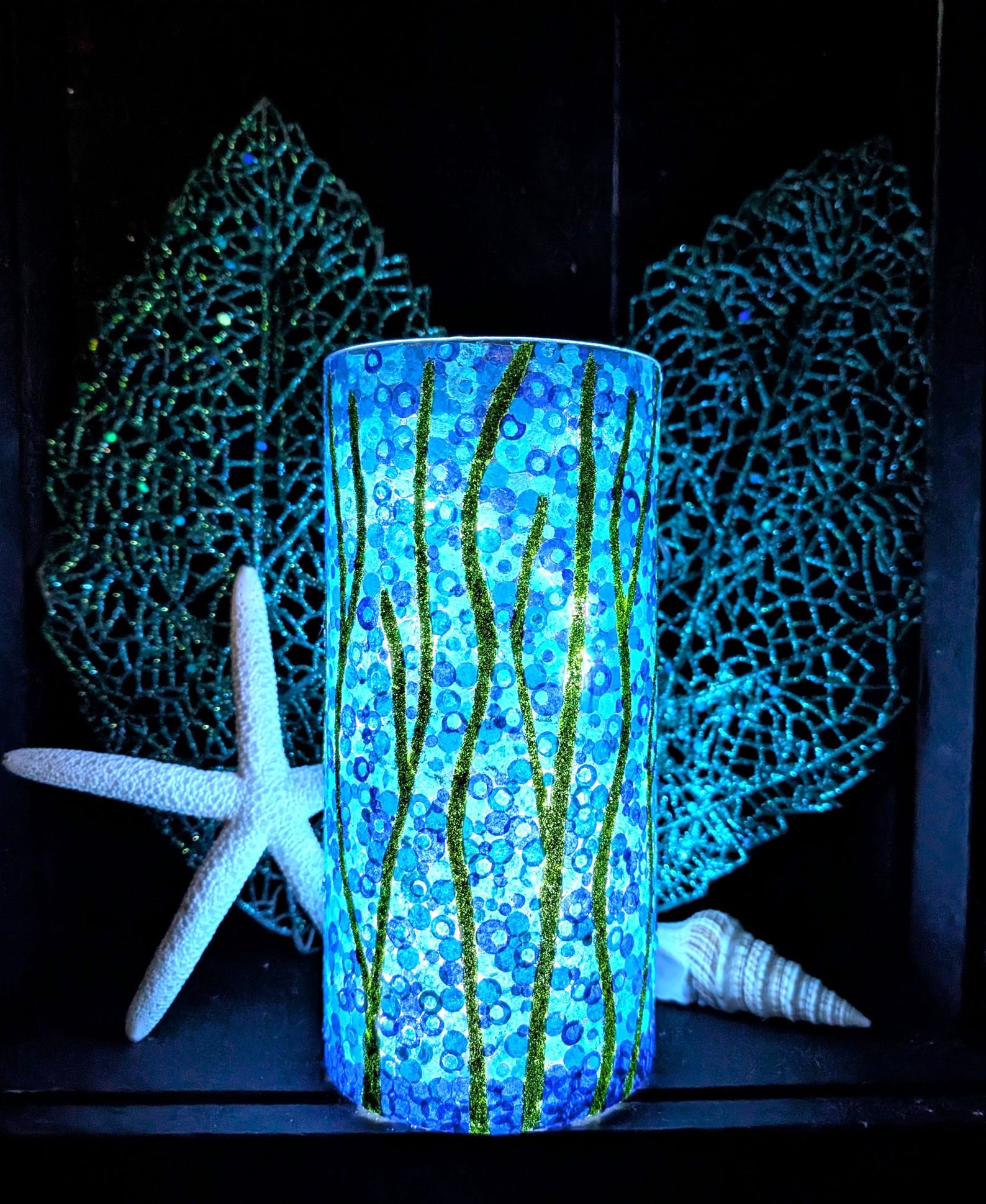 Sea Grass Blue Handcrafted Paper and Glass Luminary - Etsy