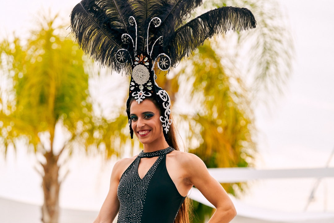 Tocado Penacho Negro Y Plateado Plumas Carnaval Con Pedrería Elegante ...