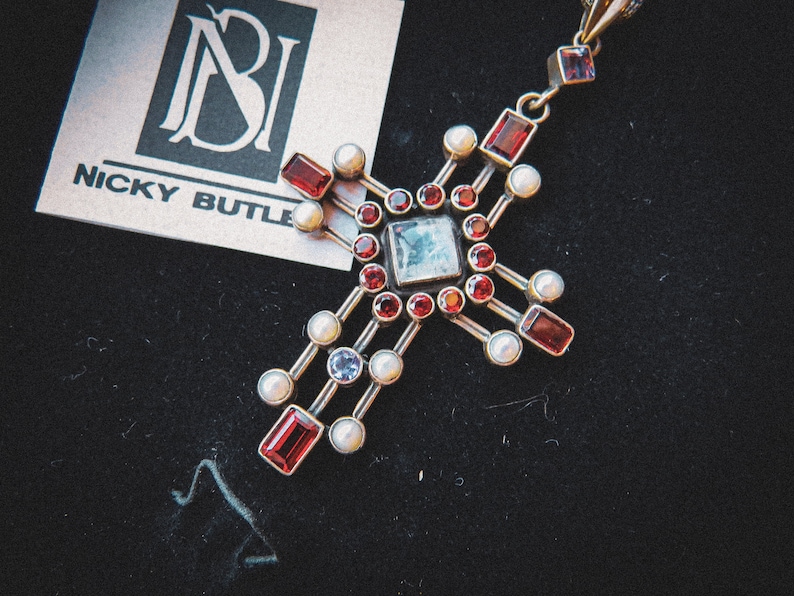 Large Nicky Butler Multi-gem Cross Necklace, Sterling Silver, Pearl ...