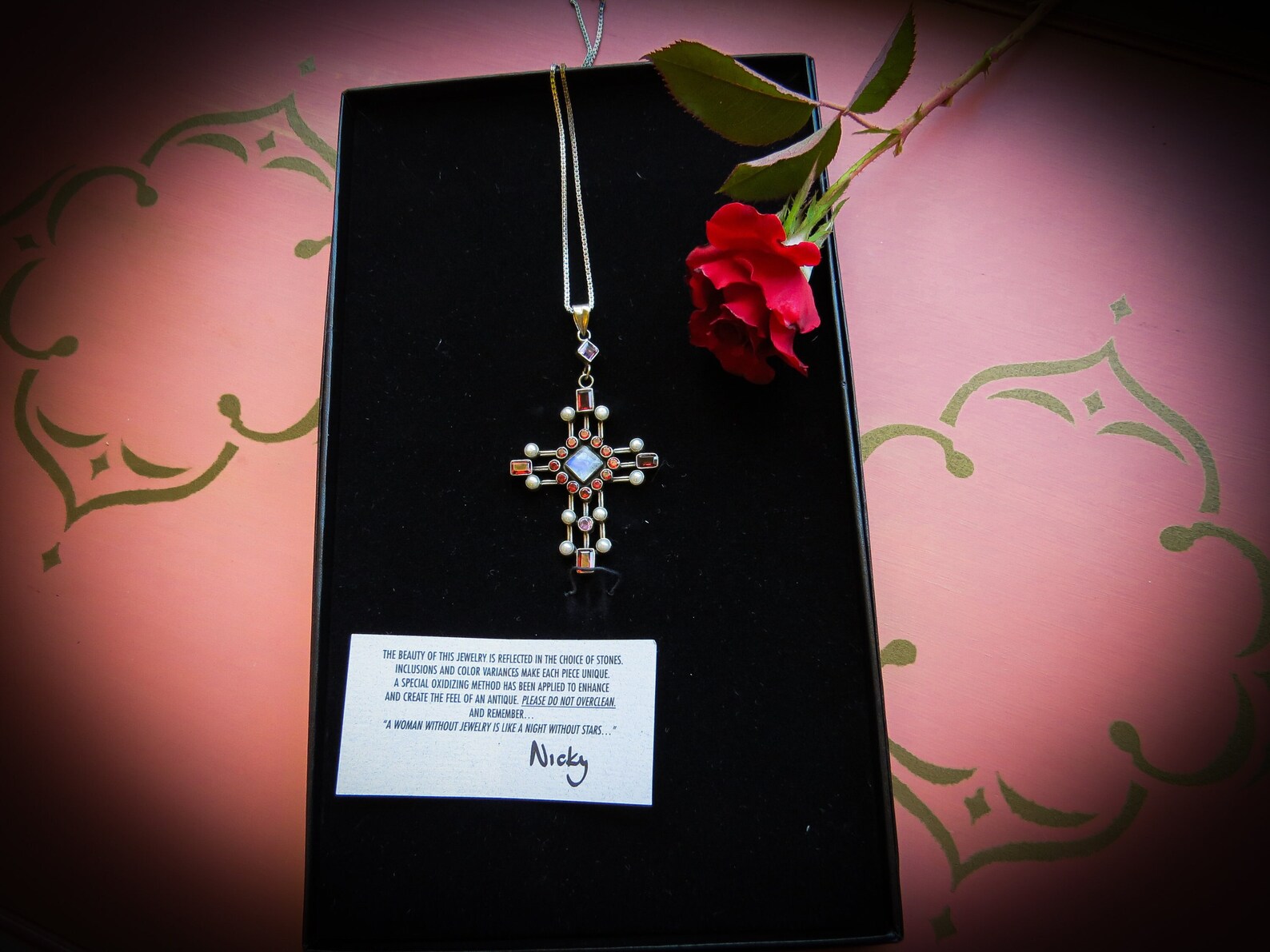 Large Nicky Butler Multi-gem Cross Necklace, Sterling Silver, Pearl ...