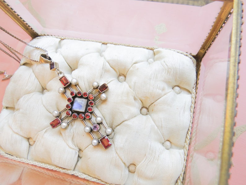 Large Nicky Butler Multi-gem Cross Necklace, Sterling Silver, Pearl ...
