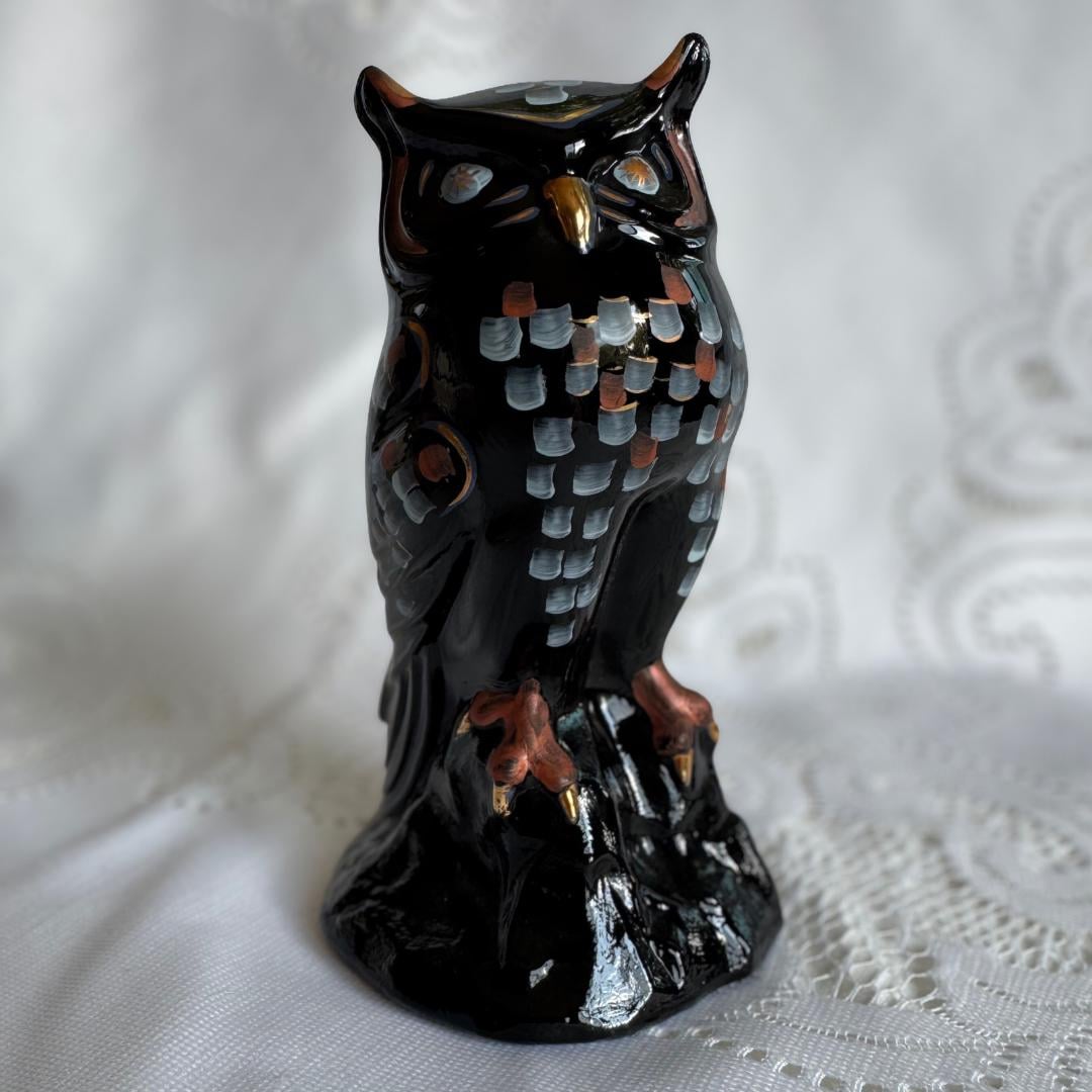 1997 Fenton Black Glass Owl Figurine, Hand Painted by K. Brightbill - Etsy