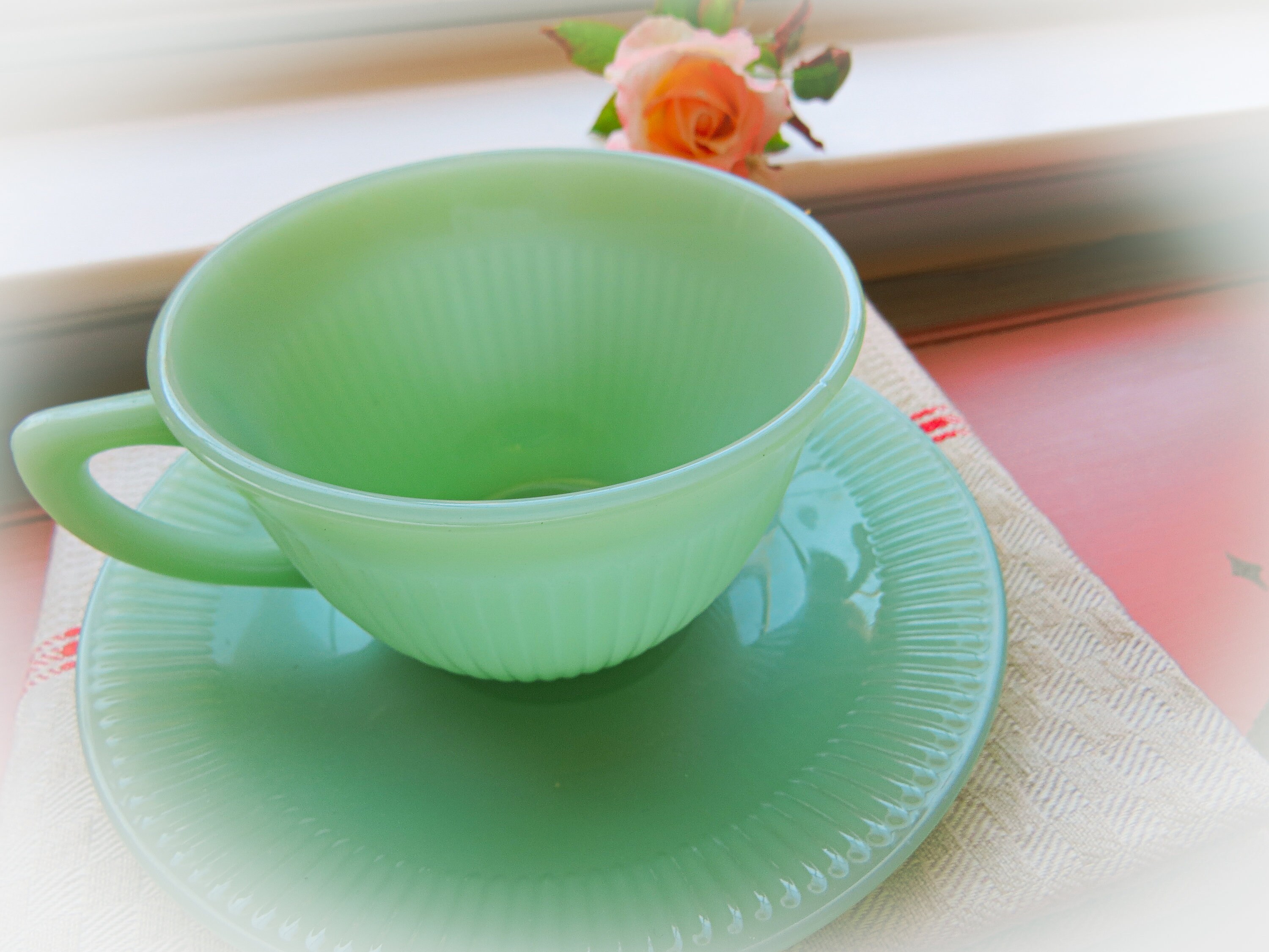 Jadeite Jane Ray Cup and Saucer, Fire- King, Original Issue, Jadeite ...