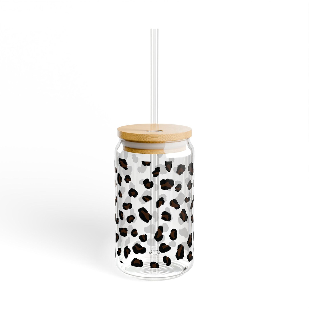 Leopard Print Sipper Glass | 16oz Iced Coffee Tumbler - Etsy
