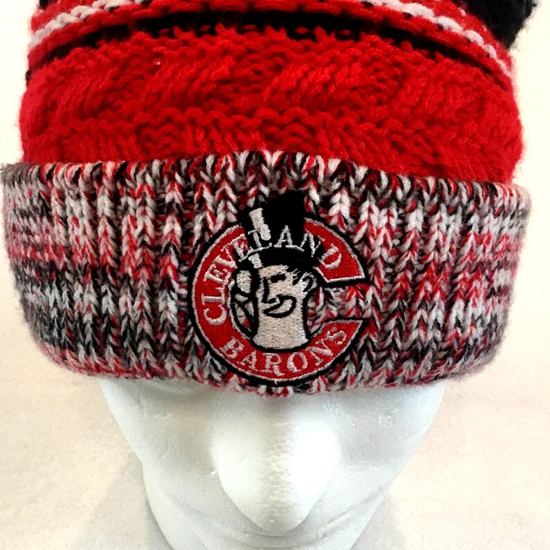 Cleveland Barons Hockey Team Knit Cap Hat Logo Tassel Vintage RD BK WE ...