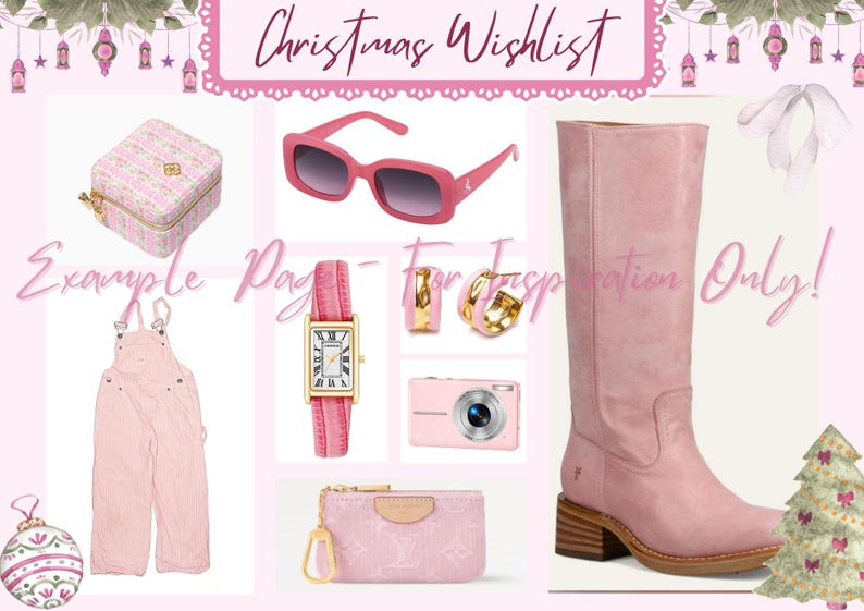 Editable Christmas Wishlist Template | Pink Mood Board | Canva Digital ...