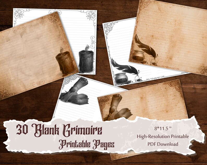 30 Blank Printable Grimoire Pages Book of Shadow Templates | Etsy