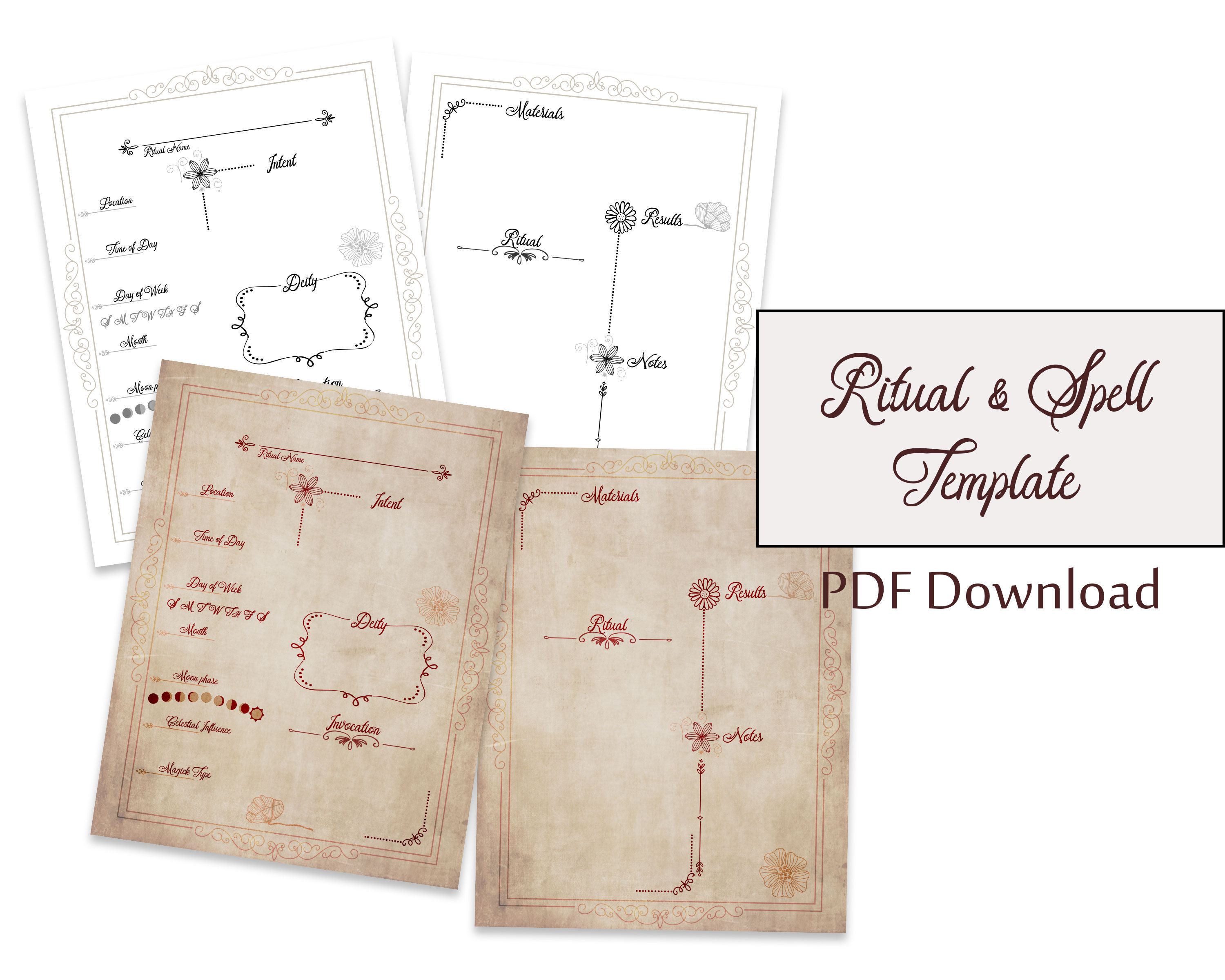 Spell Ritual Template Printable High Resolution PDF Wiccan | Etsy Canada