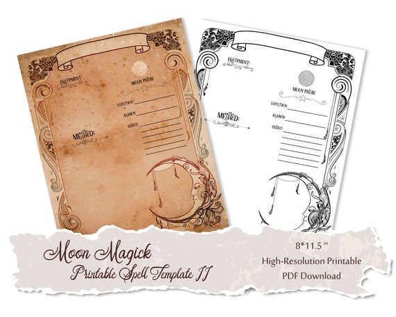 Moon Magick Spell Ritual Template Printable PDF Grimoire | Etsy UK