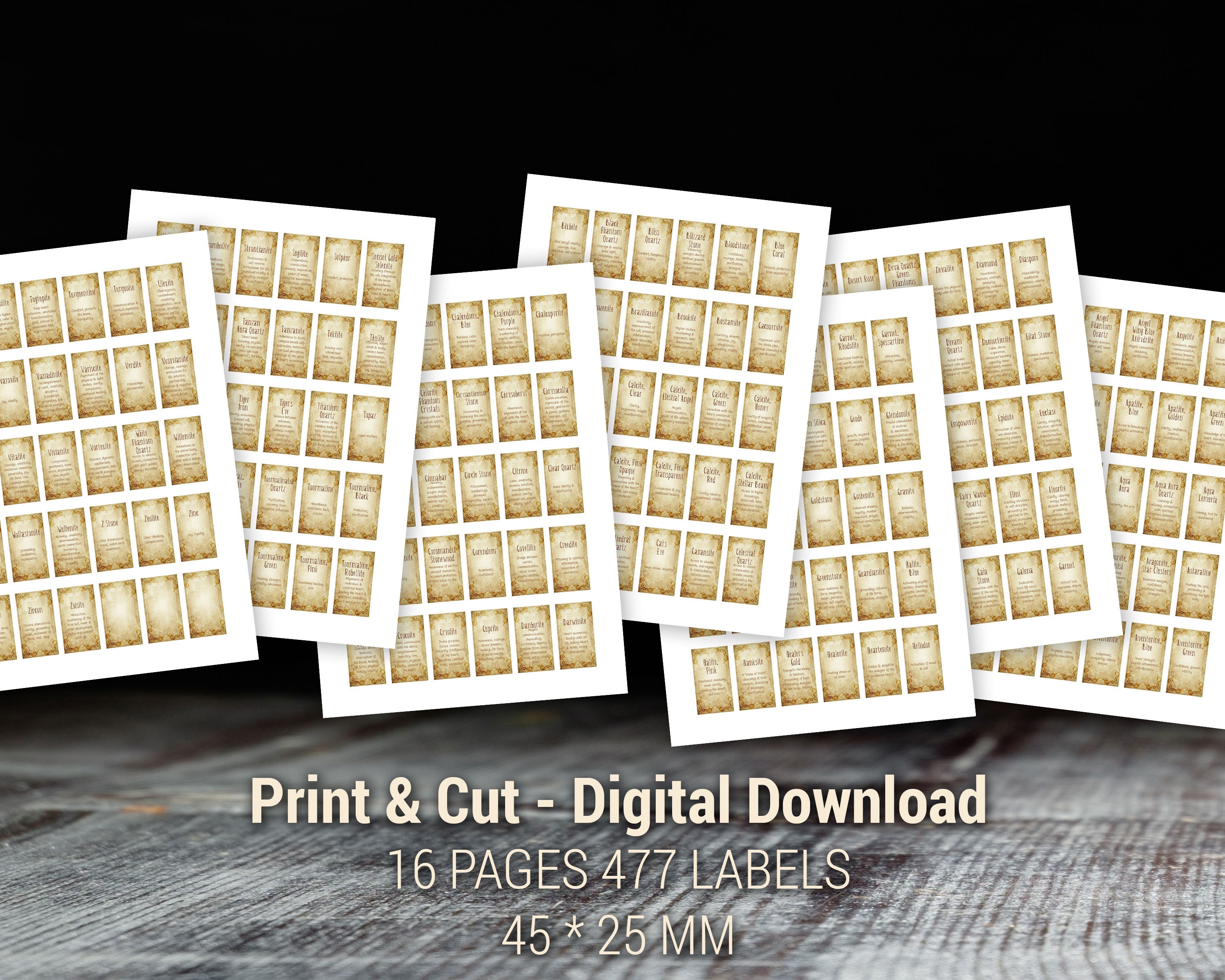 477 SMALL Vertical Crystal Labels With Wiccan Magical Uses and - Etsy