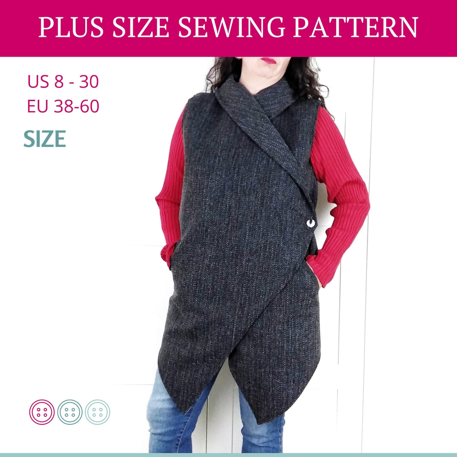 Plus Size Vest Coat Pattern, Plus Size Pattern, Vest Sewing Pattern ...
