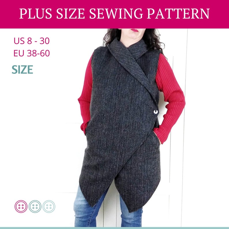 Plus Size Vest Coat Pattern, Plus Size Pattern, Vest Sewing Pattern ...