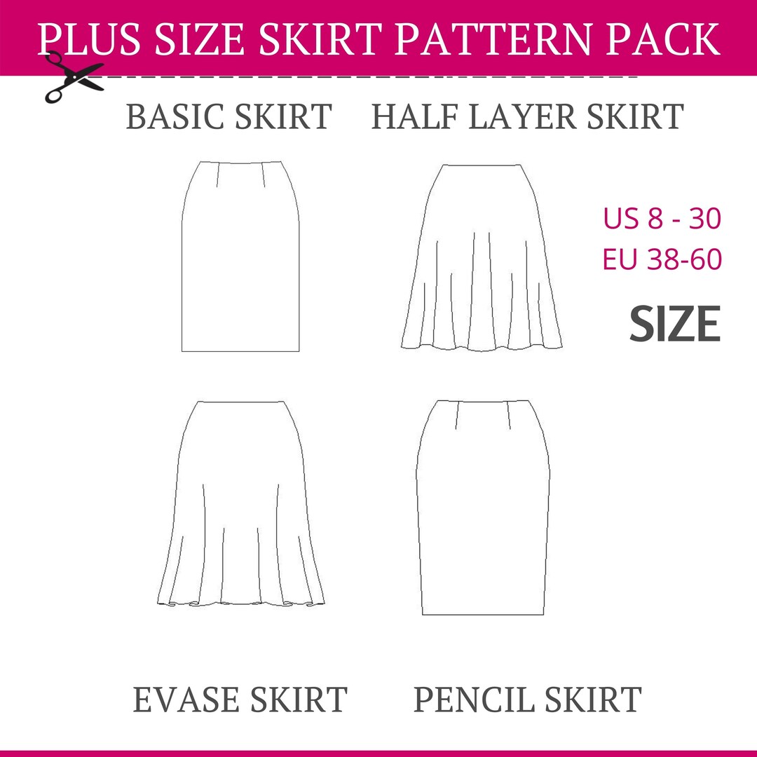 Skirt Sewing Pattern Bundle, PDF Sewing Pattern, Plus Size Patterns ...