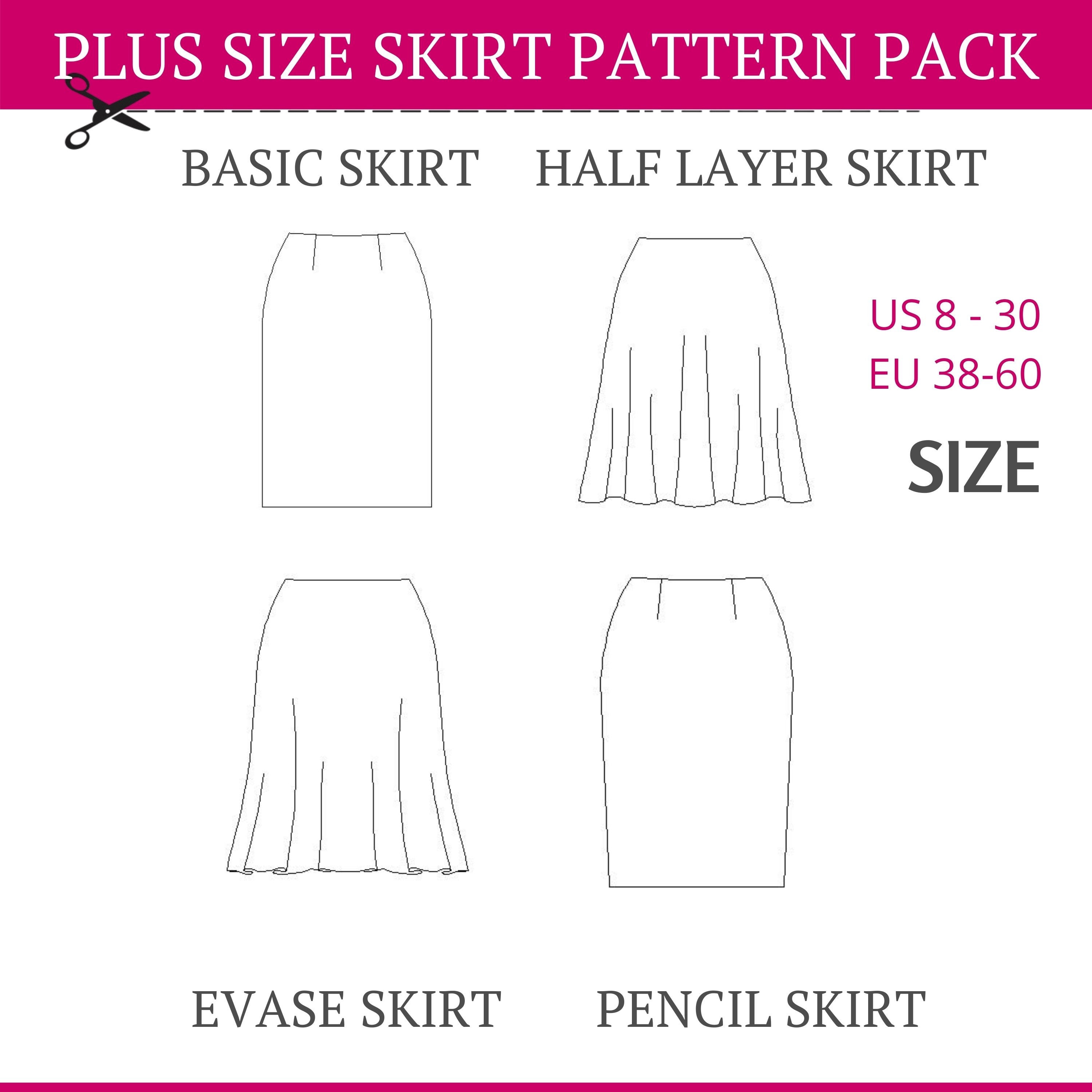 Plus Size Skirt Sewing Pattern Bundle, Basic, Pencil, Midi (PDF Pattern ...