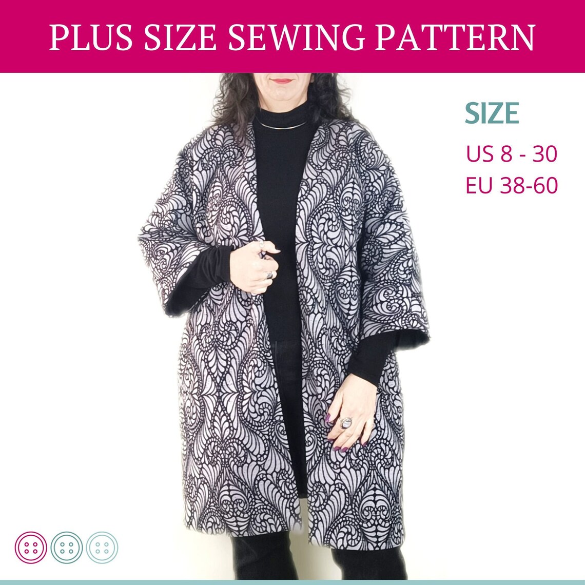Kimono Sewing Pattern PDF, Plus Size Kimono Pattern, Digital Pattern ...