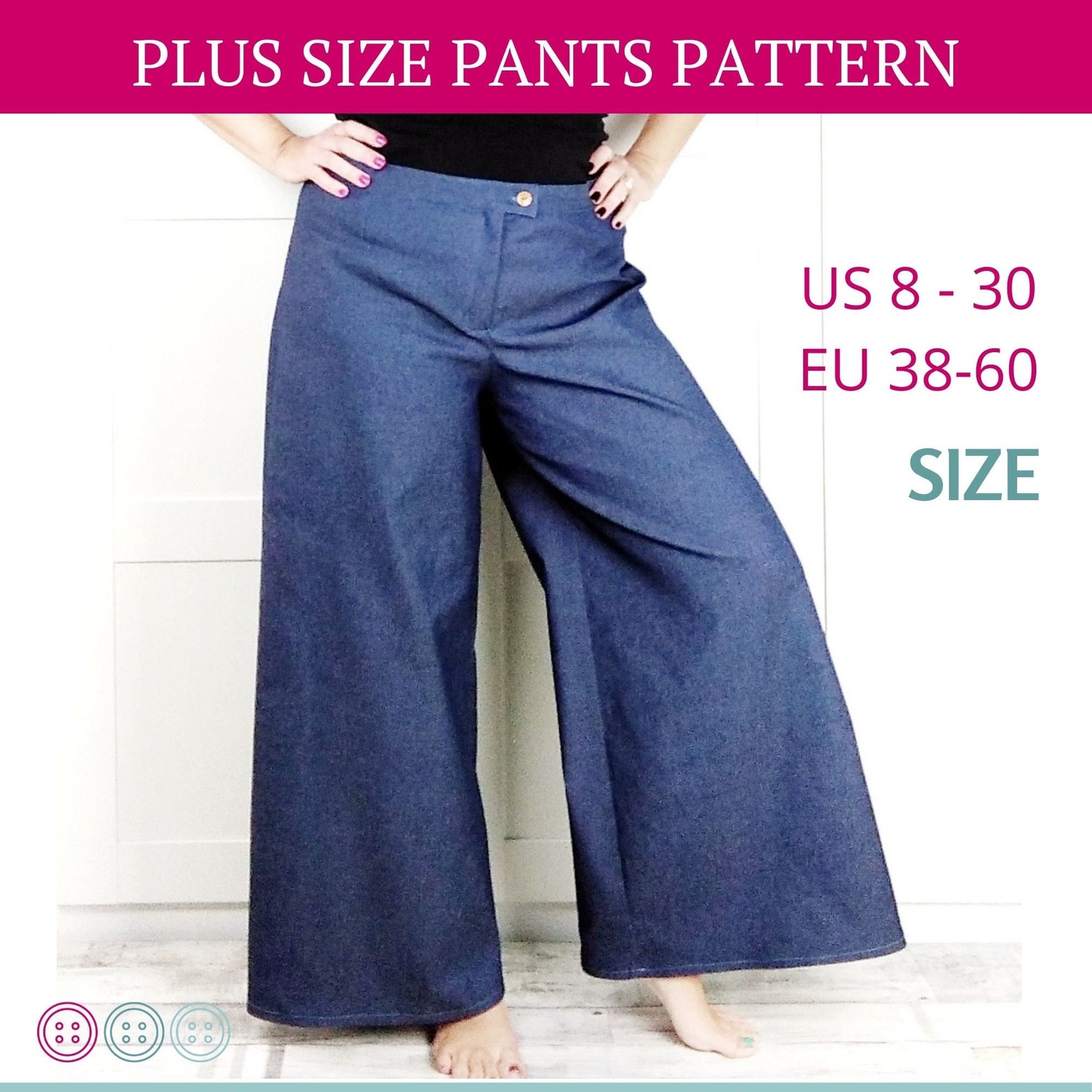 Wide Leg Pants Sewing Pattern, Wide Leg Pants Plus Size Pattern ...