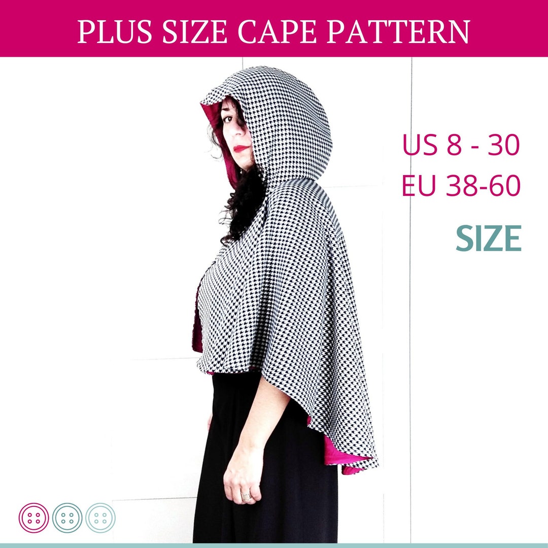 Hooded Cape PDF Pattern, Plus Size Cape Pattern, Cape Sewing Pattern ...