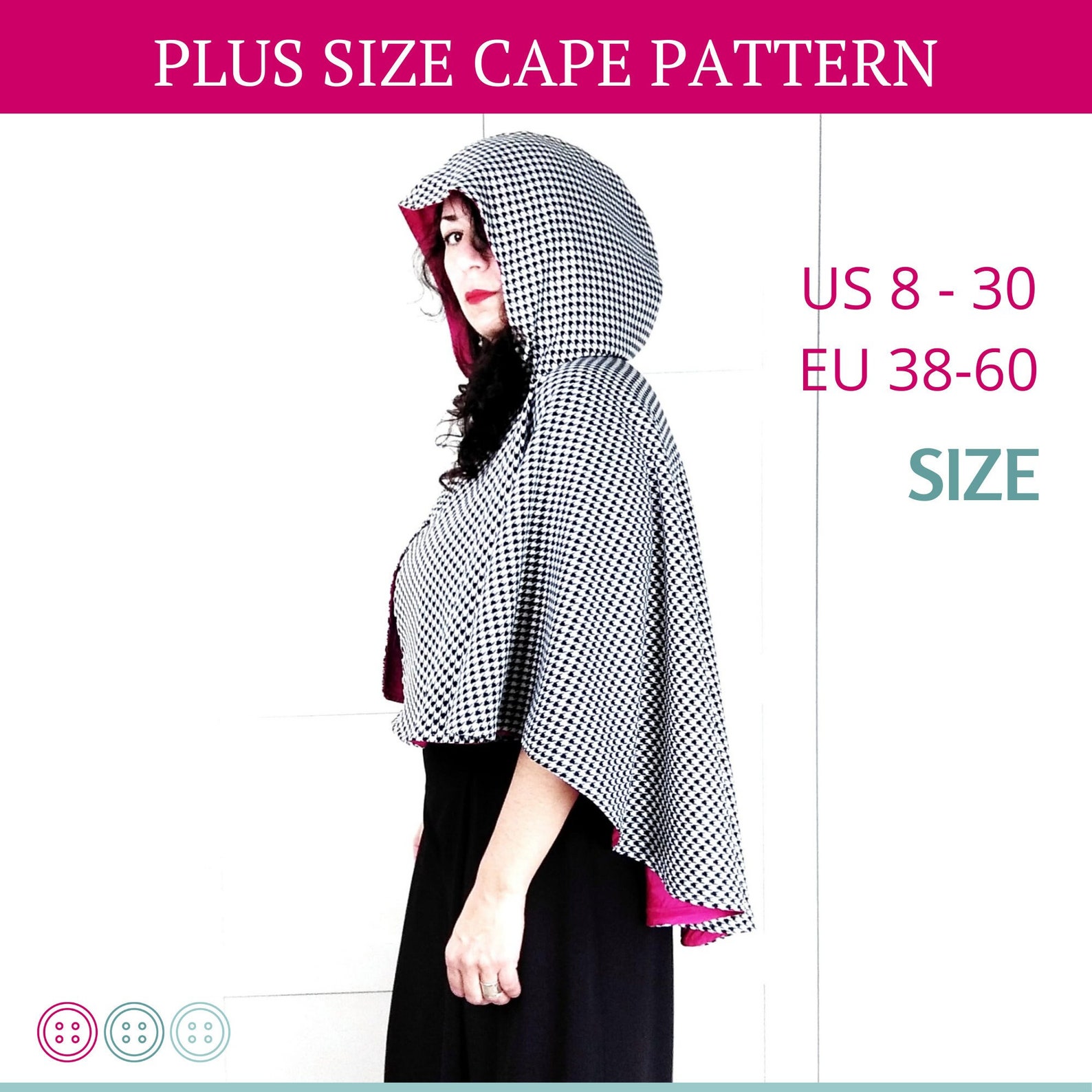 Hooded Cape PDF Pattern, Plus Size Cape Pattern, Cape Sewing Pattern ...