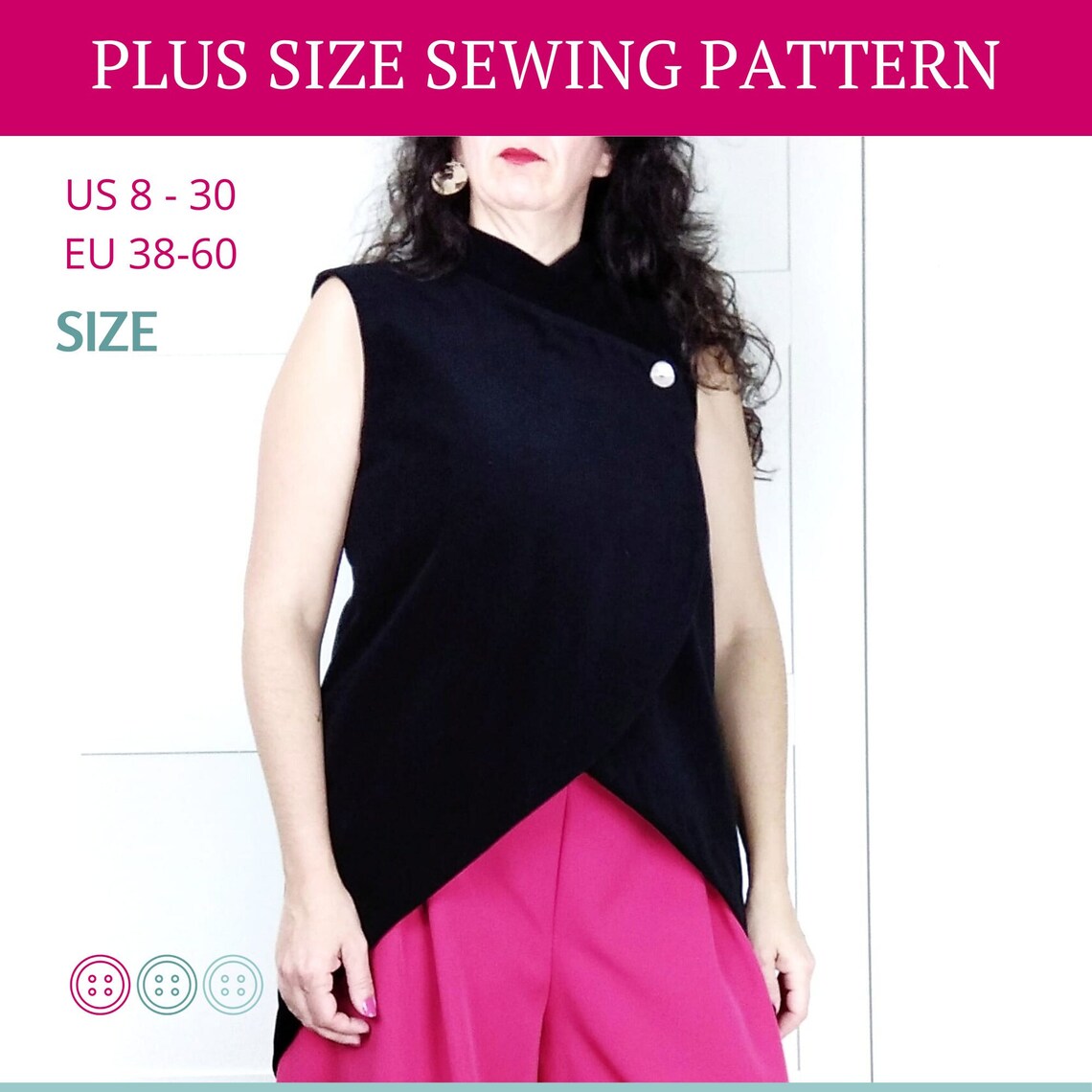Vest Sewing Pattern, Plus Size Pattern, Asymmetrical Vest Pattern, Vest ...