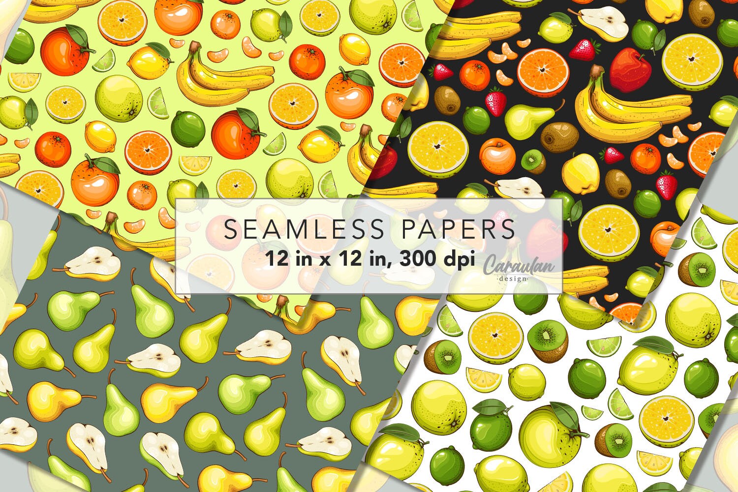 FRUITS Digital Paper, Fruits Papers, Citrus Scrapbook Paper, Vegan Food ...