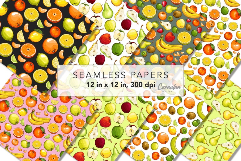 FRUITS Digital Paper, Fruits Papers, Citrus Scrapbook Paper, Vegan Food ...