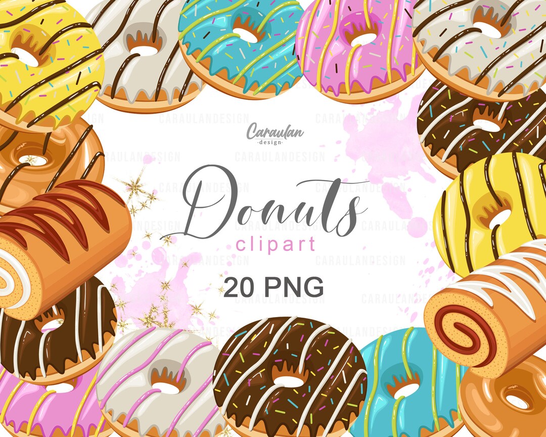 Donuts Clipart, Donuts PNG, Frosted Doughnut, Digital Illustration ...