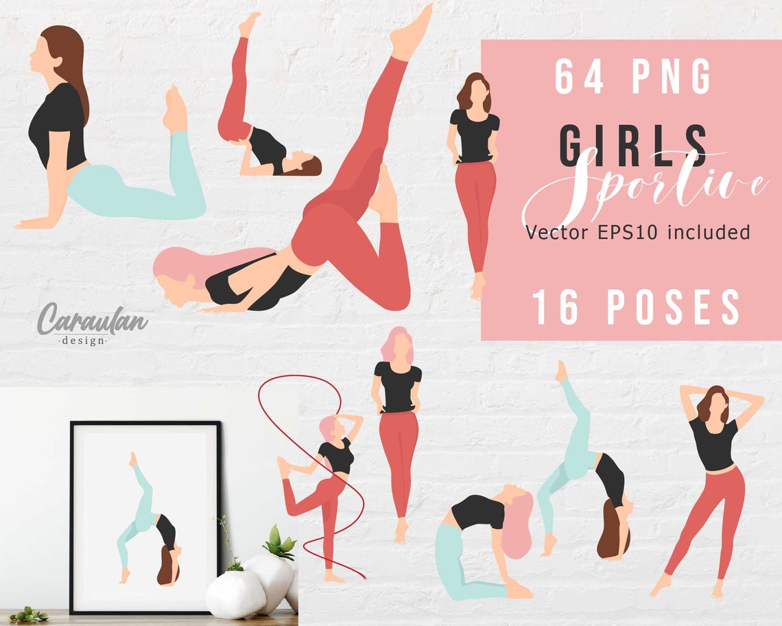 Fitness Girl Clipart, Sportive Girl Clipart, Yoga Clipart, Female Sport ...