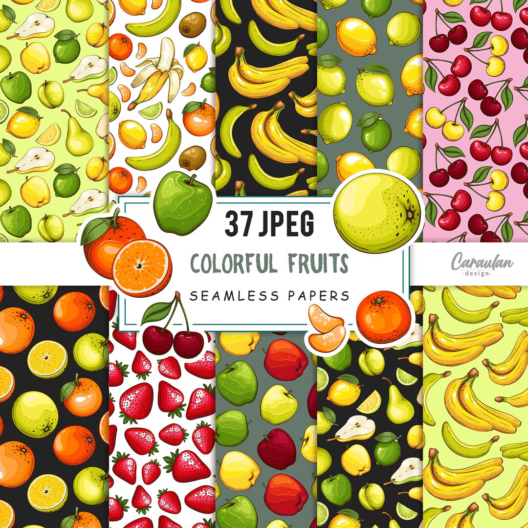 FRUITS Digital Paper, Fruits Papers, Fuits Scrapbook Paper, Vegan Food ...