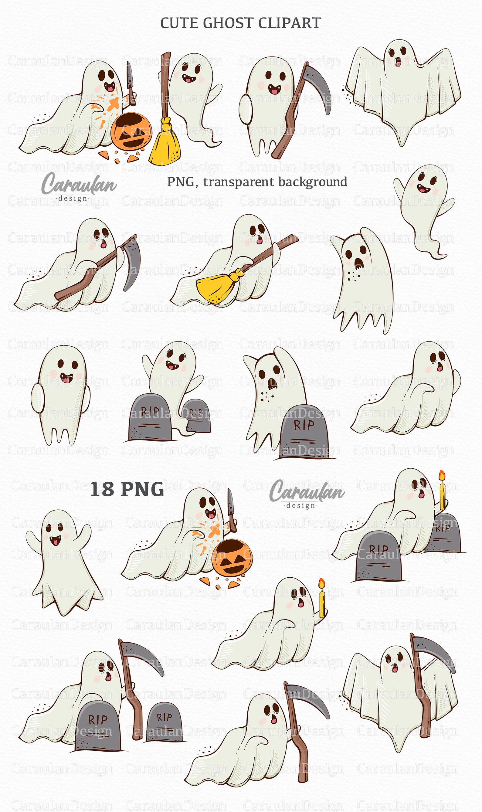Cute Ghost Clipart Halloween Ghost PNG Ghost Illustration - Etsy