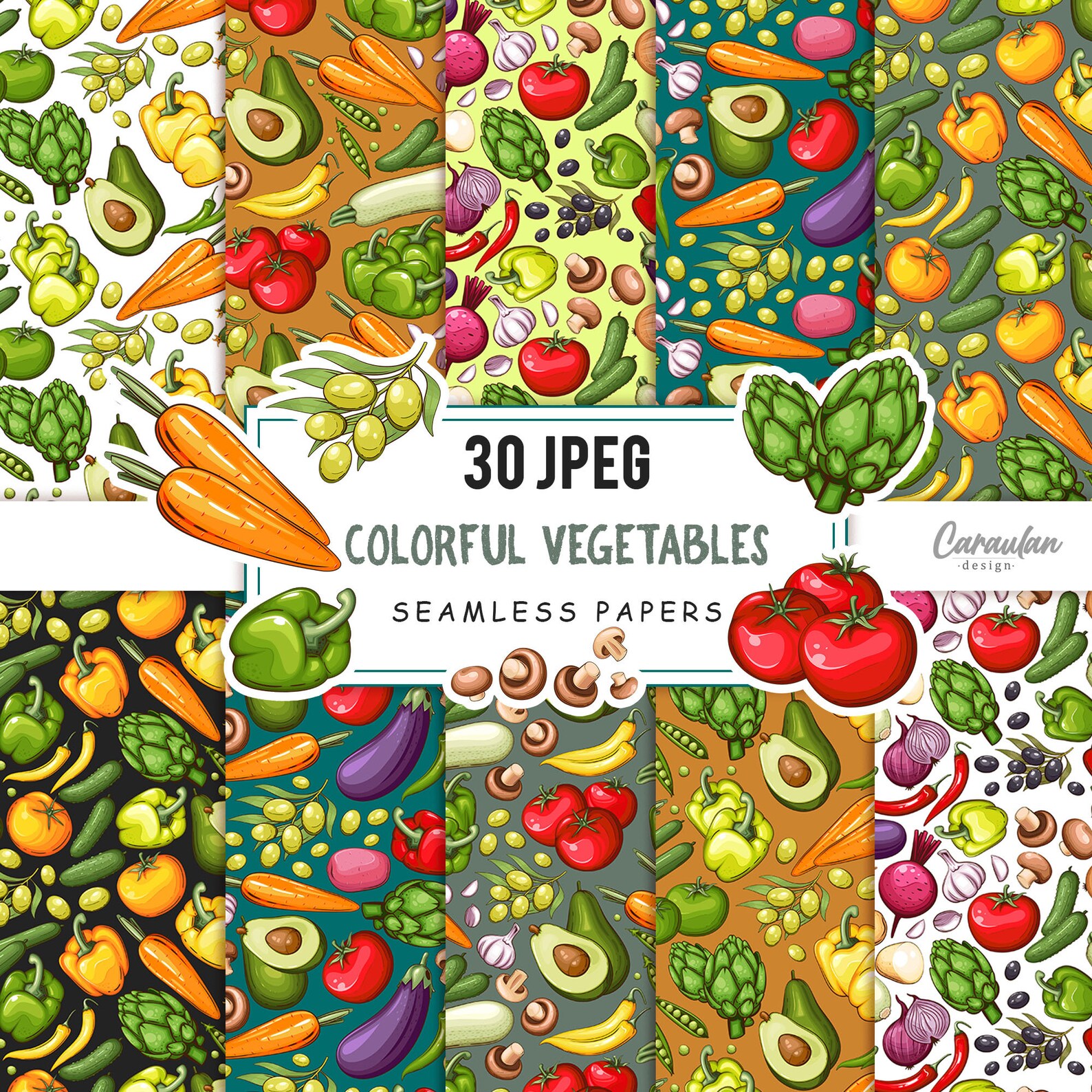 Vegetables Digital Paper, Veggies Papers, Farmers Scrapbook Paper ...