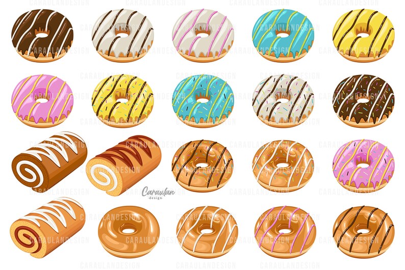 Donuts Clipart, Donuts PNG, Frosted Doughnut, Digital Illustration ...