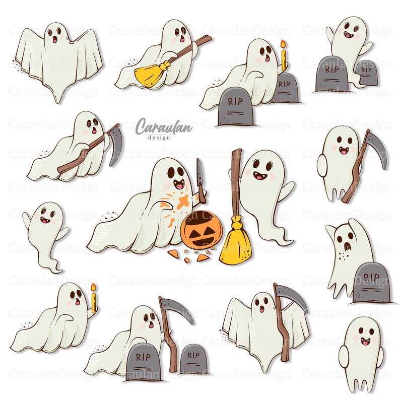 Cute Ghost Clipart Halloween Ghost PNG Ghost Illustration - Etsy
