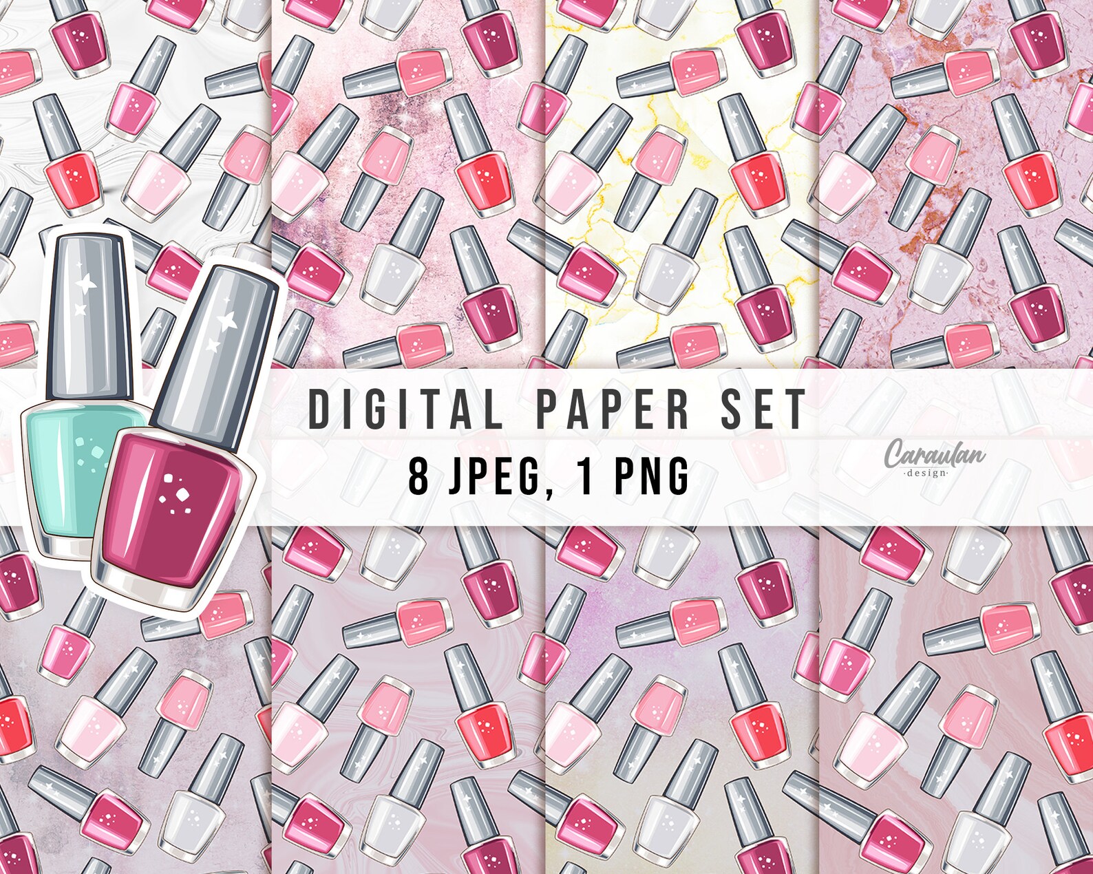 Nail Polish Digital Papers, Nail Tech Paper, Manicure Printable Paper ...