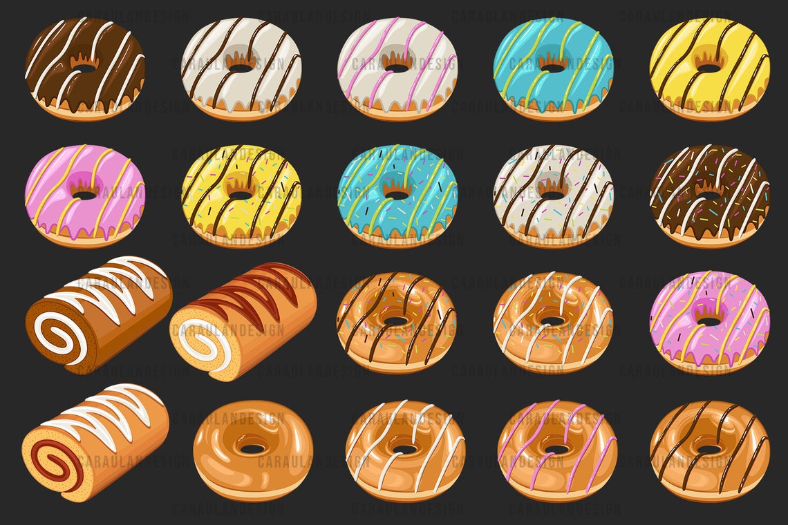 Donuts Clipart, Donuts PNG, Frosted Doughnut, Digital Illustration ...