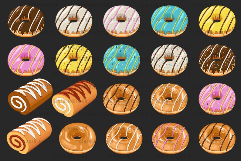 Donuts Clipart, Donuts PNG, Frosted Doughnut, Digital Illustration ...